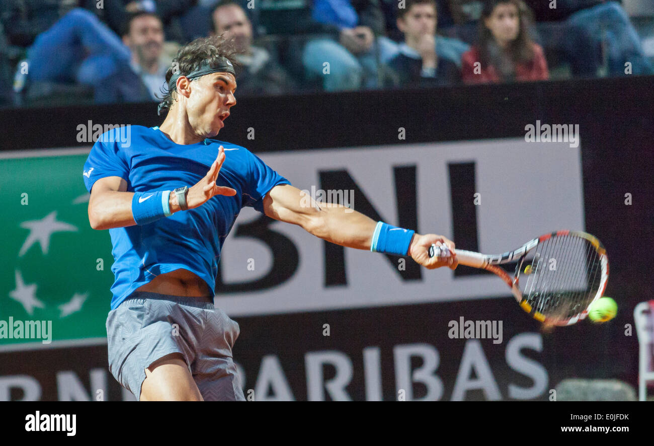 Rafael Nadal playing in the ATP Rome International Tennis Masters Stock ...