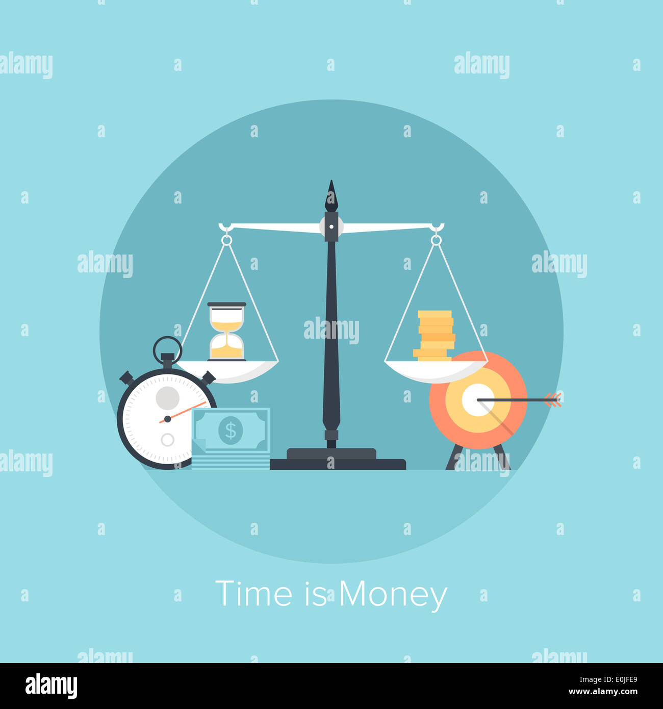 Vector illustration of time is money flat design concept isolated on ...