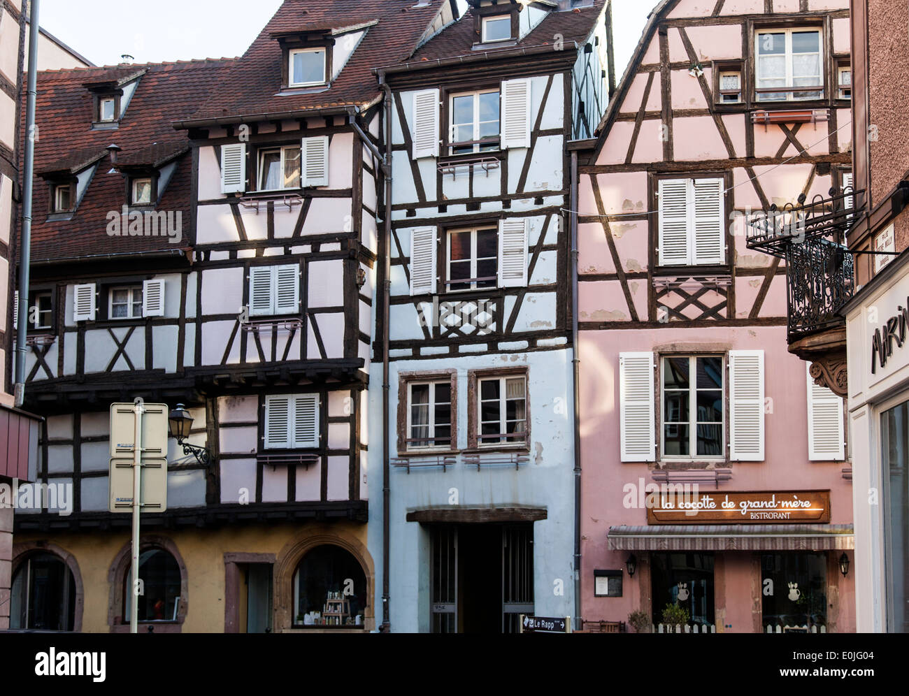Nice morning light dappling the colorful building of Colmar Stock Photo ...