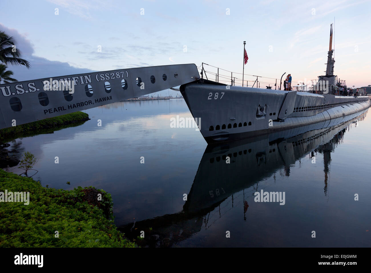 Historic World War II submarine USS Bowfin moored at Pearl Harbor, Oahu ...
