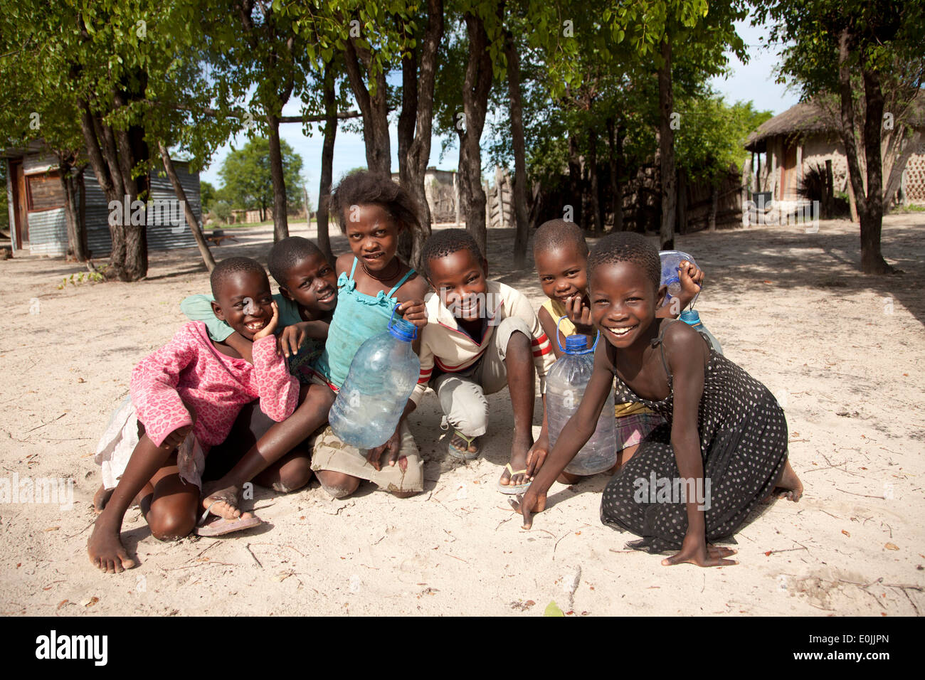 happy kids in a village of the Okavango Delta, Botswana, Africa Stock ...