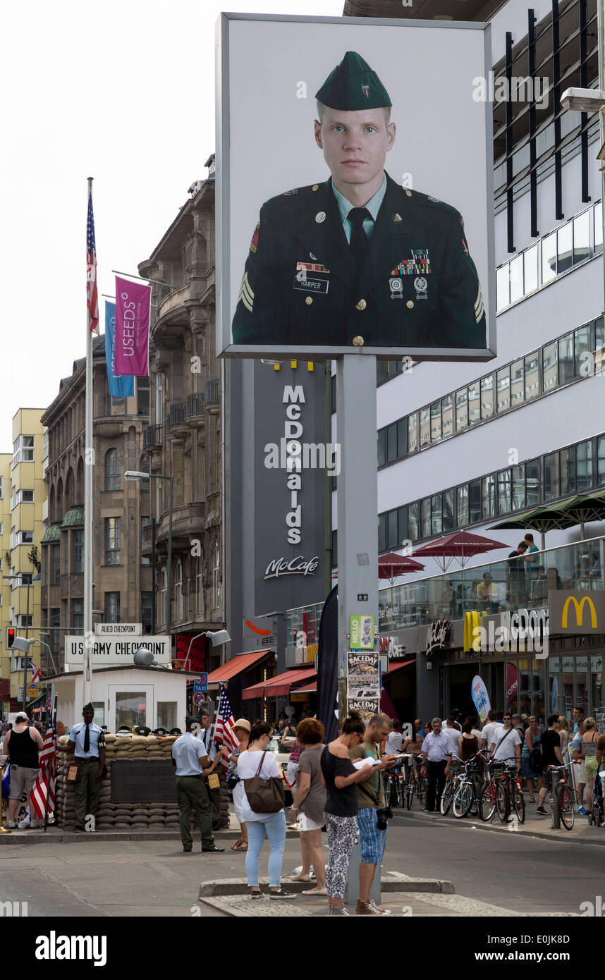 Picture of an American soldier at Checkpoint Charlie in Berlin Germany ...
