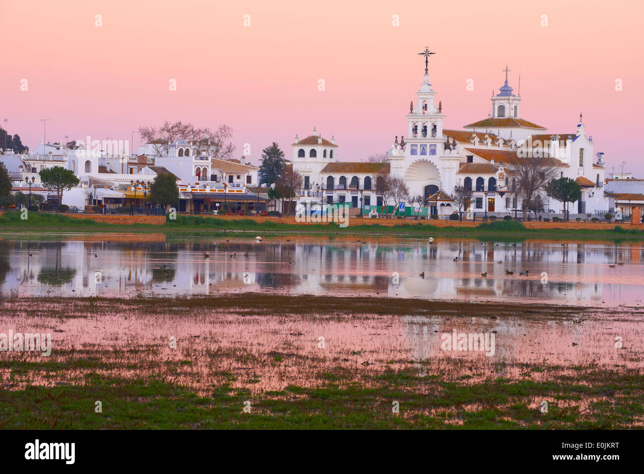 El Rocio village and Hermitage at Sunset, Almonte. El Rocio, El Rocío ...