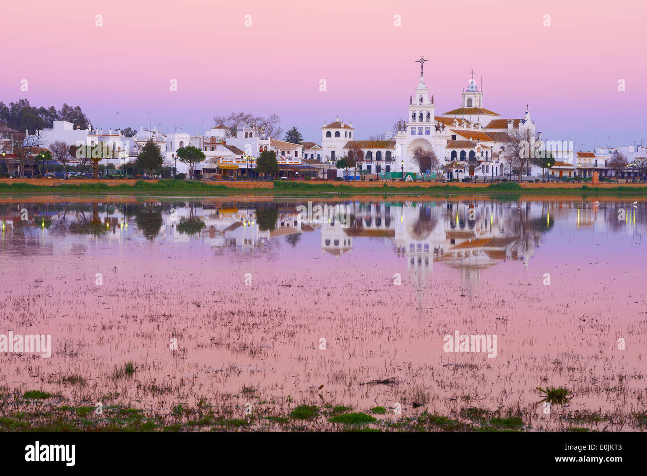 El Rocio village and Hermitage at Sunset, Almonte. El Rocio, El Rocío ...