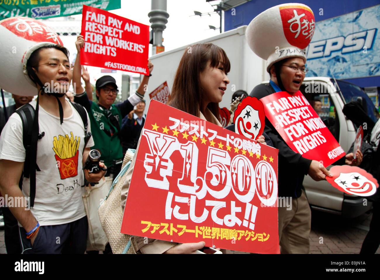 Tokyo, Japan - Fast-food workers protest for better payments and ...