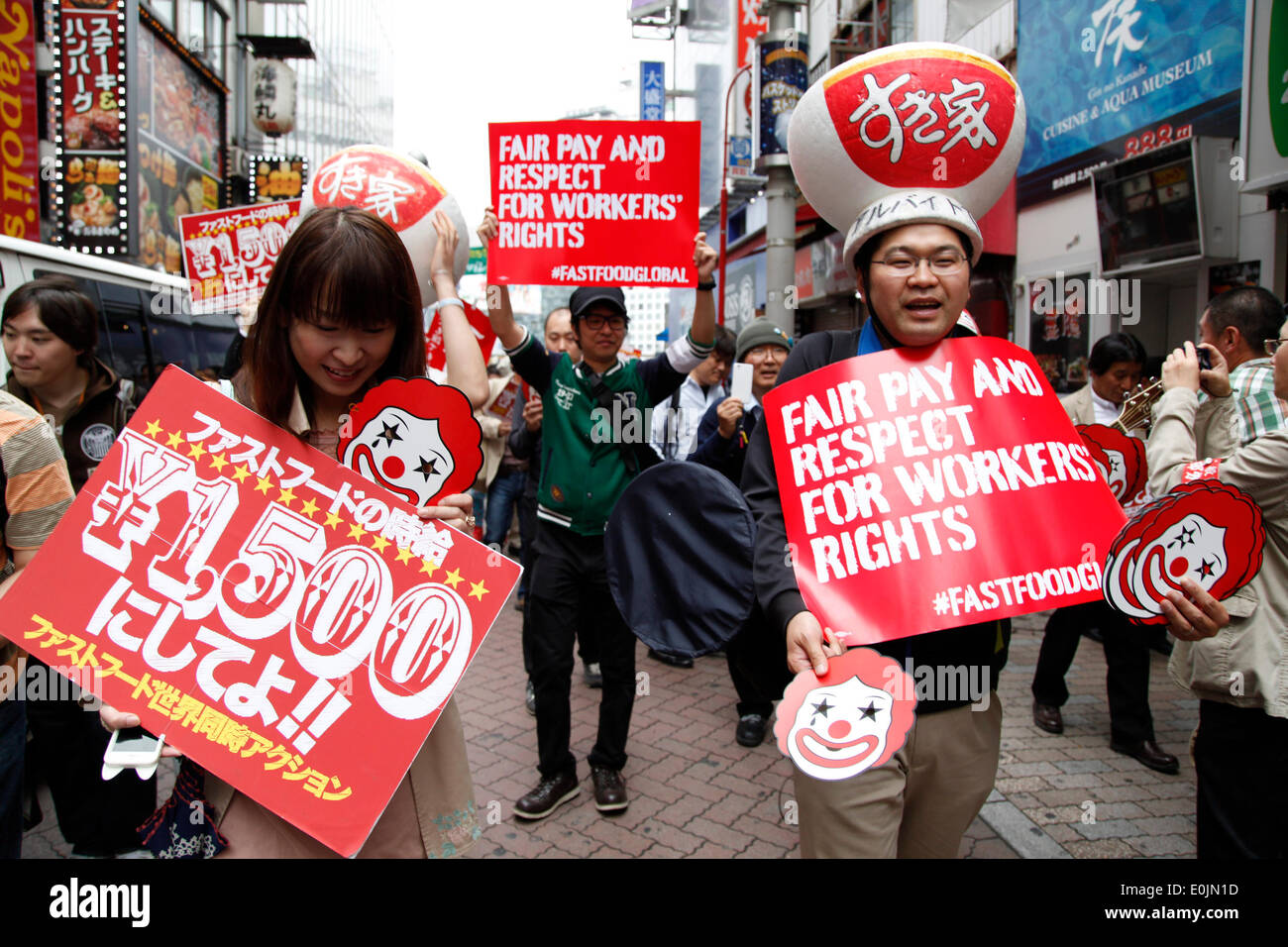 Tokyo, Japan - Fast-food workers protest for better payments and ...