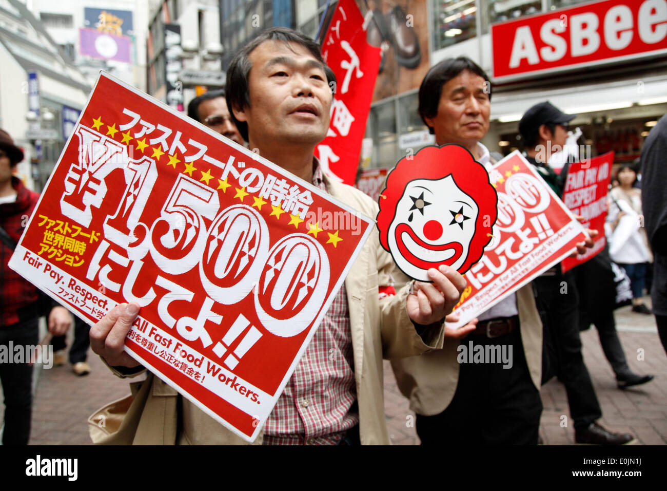 Tokyo, Japan - Fast-food workers protest for better payments and ...