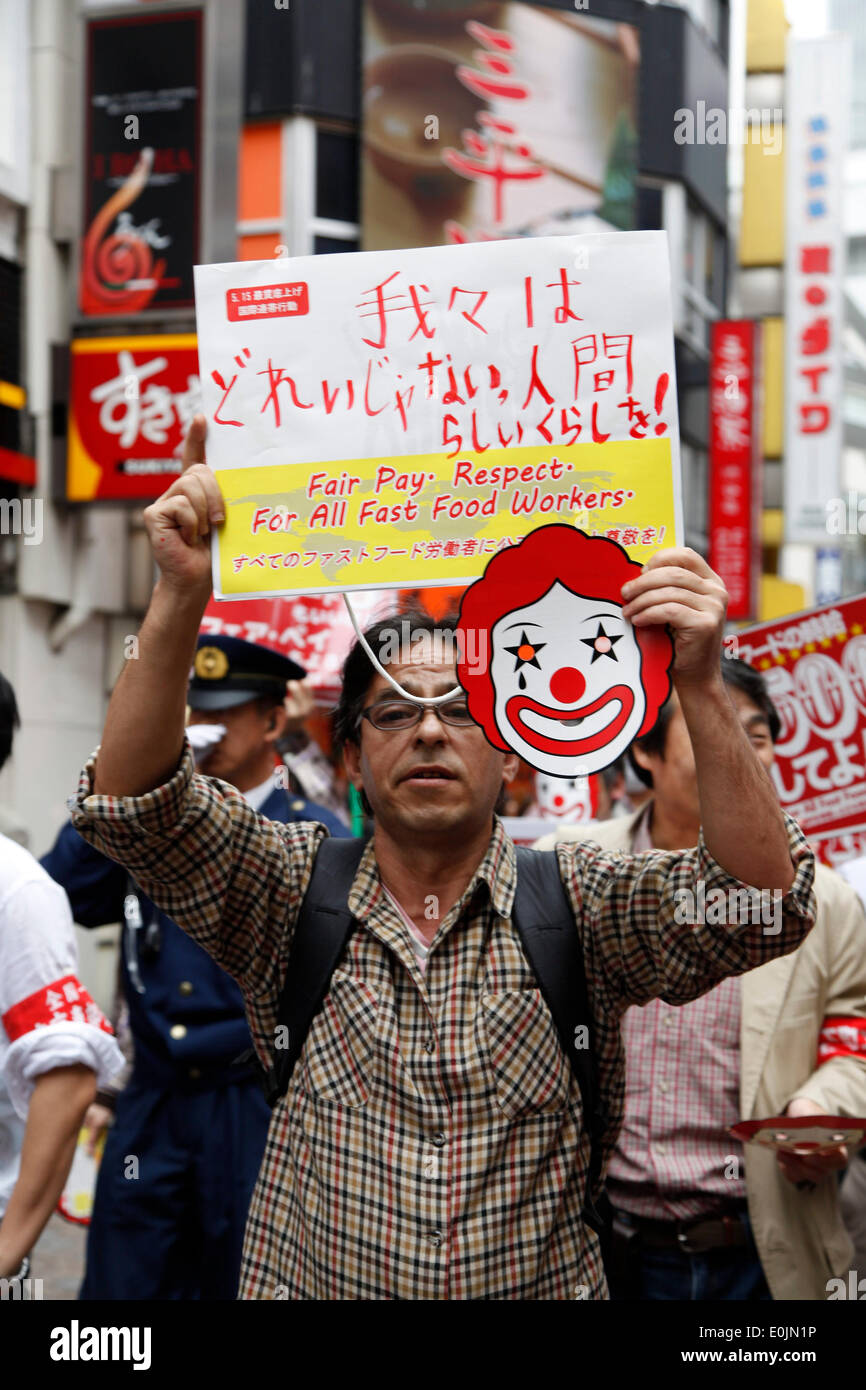 Tokyo, Japan - Fast-food workers protest for better payments and ...