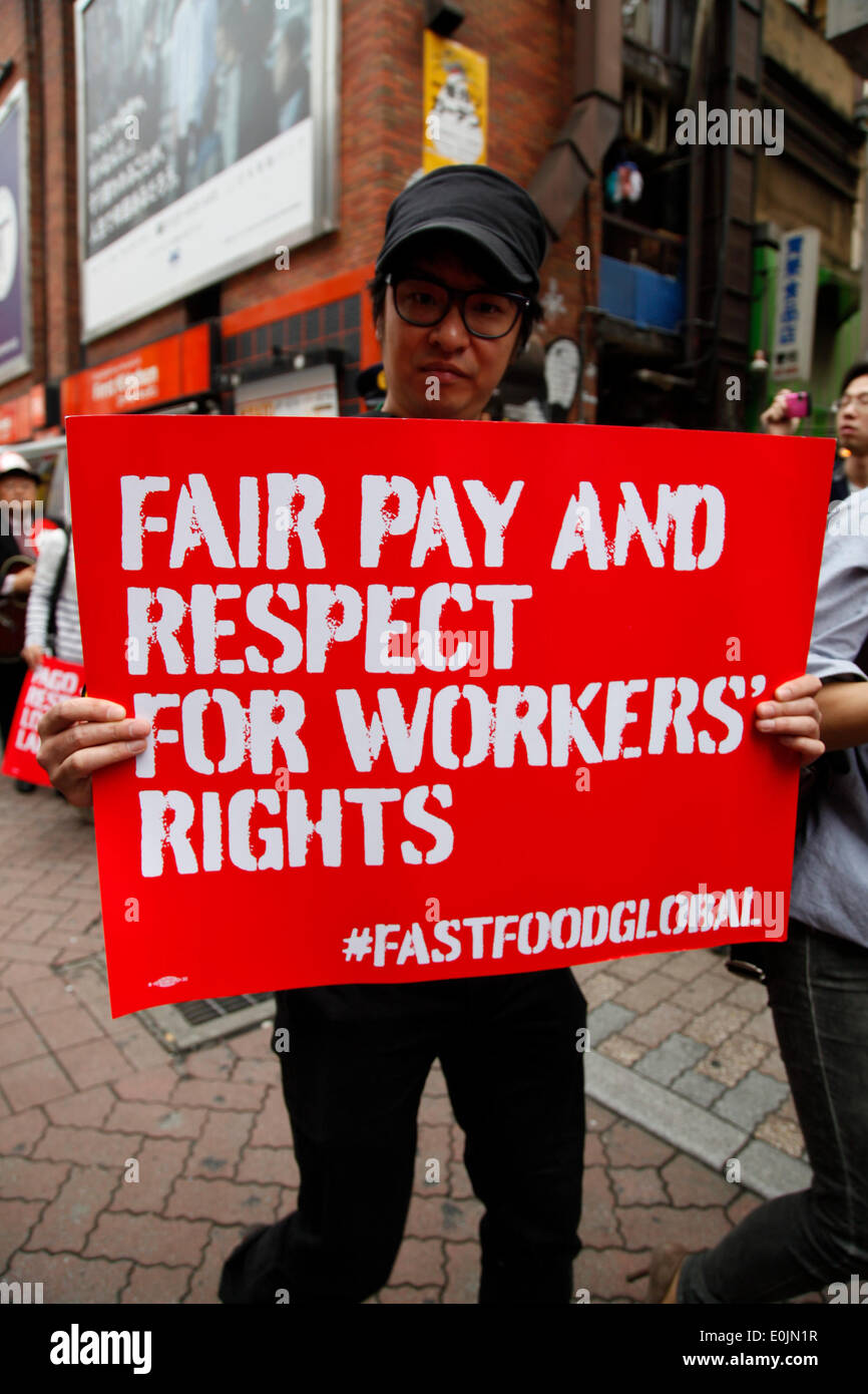 Tokyo, Japan - Fast-food workers protest for better payments and ...