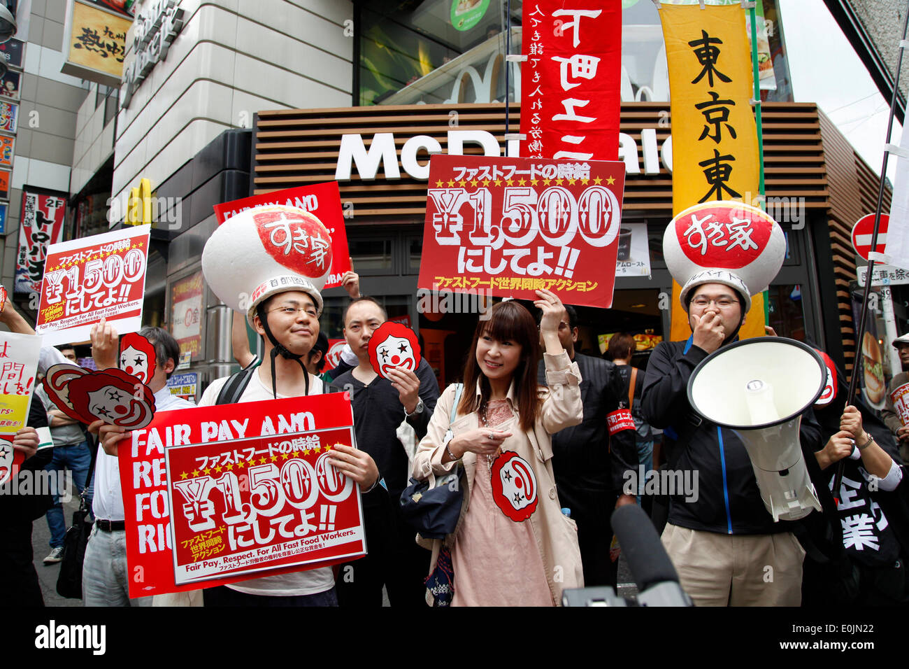 Tokyo, Japan - Fast-food workers protest for better payments and ...