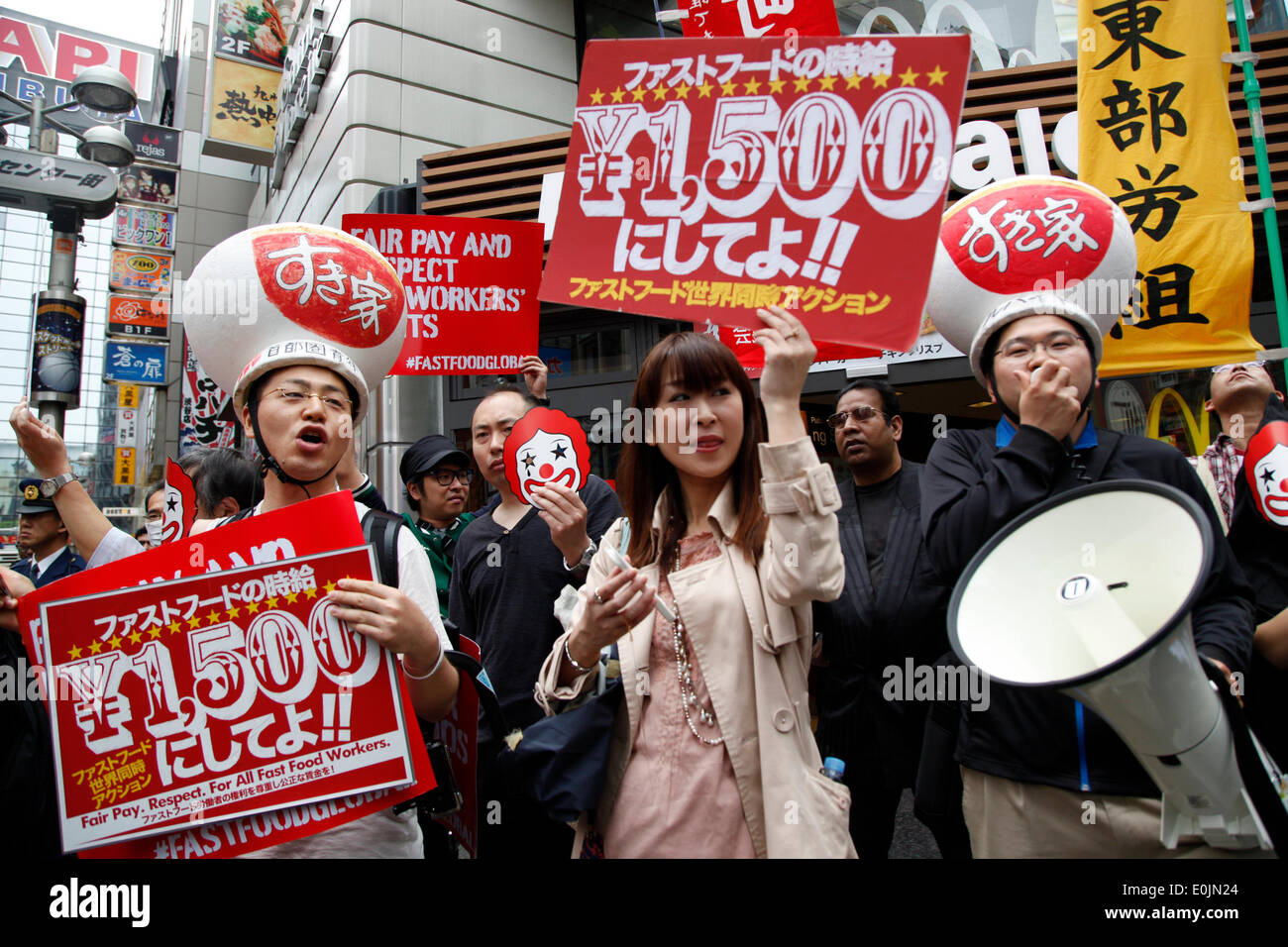 Tokyo, Japan - Fast-food workers protest for better payments and ...