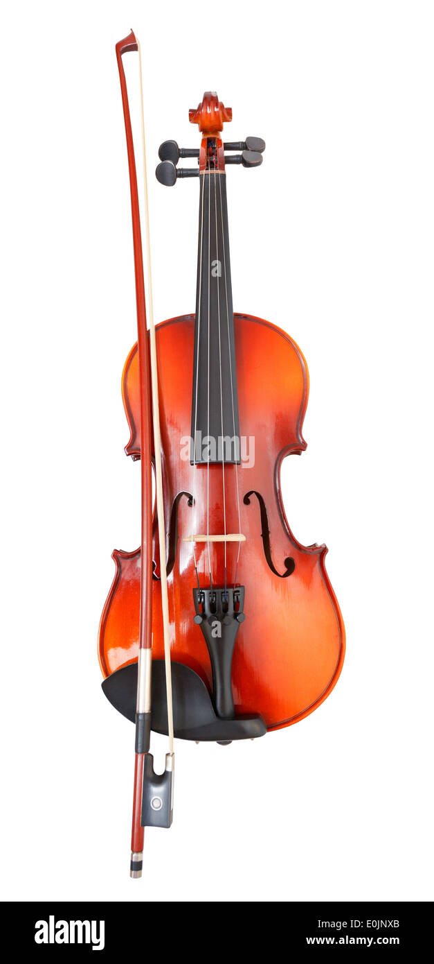 typical wooden violin with transitional bow isolated on white ...