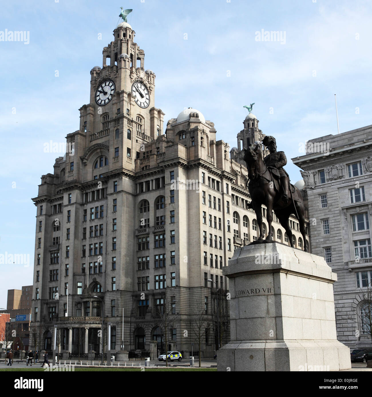 Statue of King Edward VII in front of the Liver Building in Liverpool ...