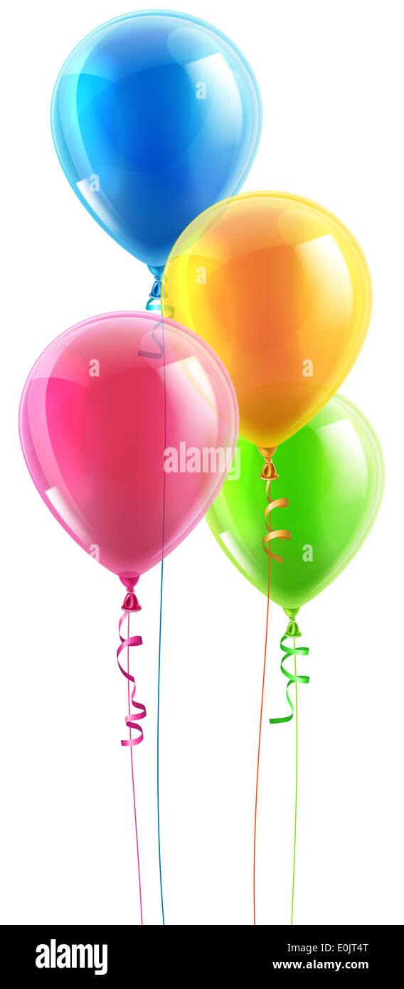 An illustration of a set of colourful birthday or party balloons and ...
