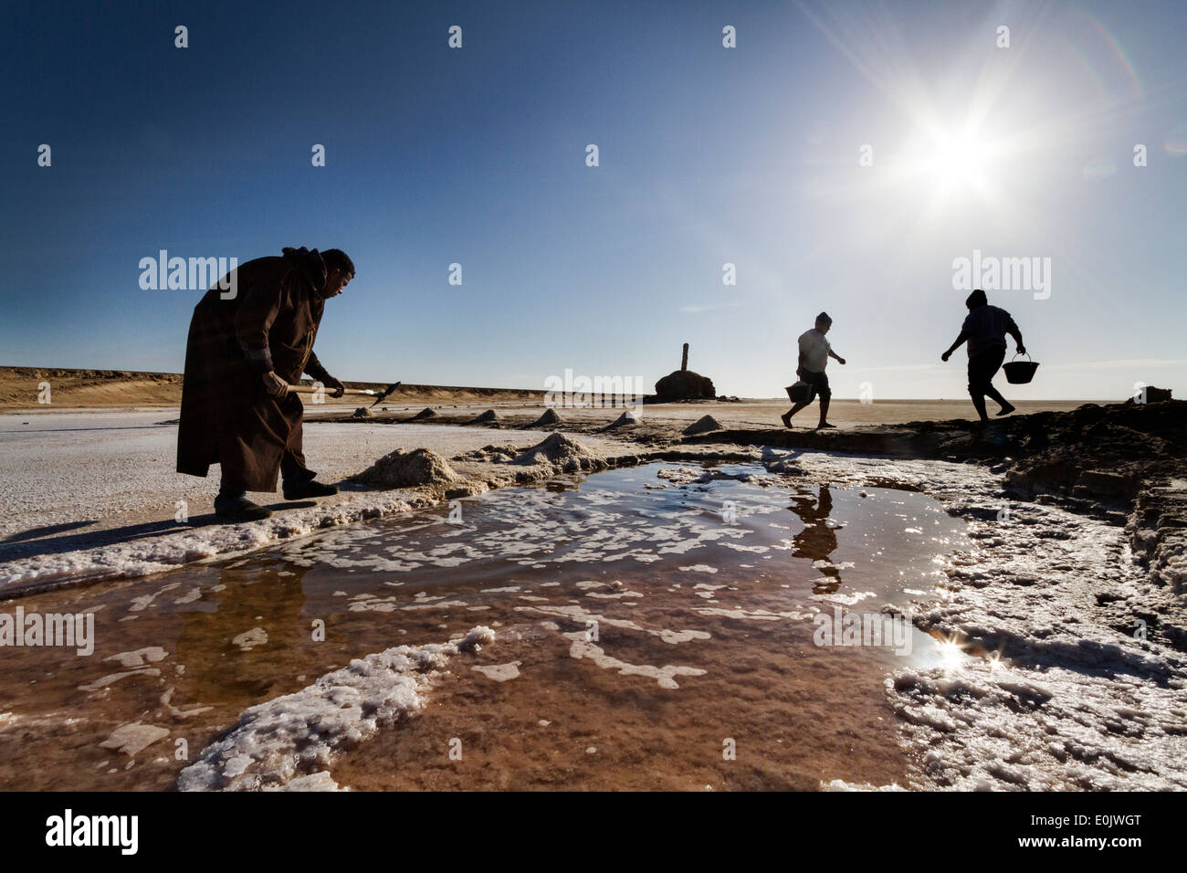 Workers collecting salt Stock Photo - Alamy