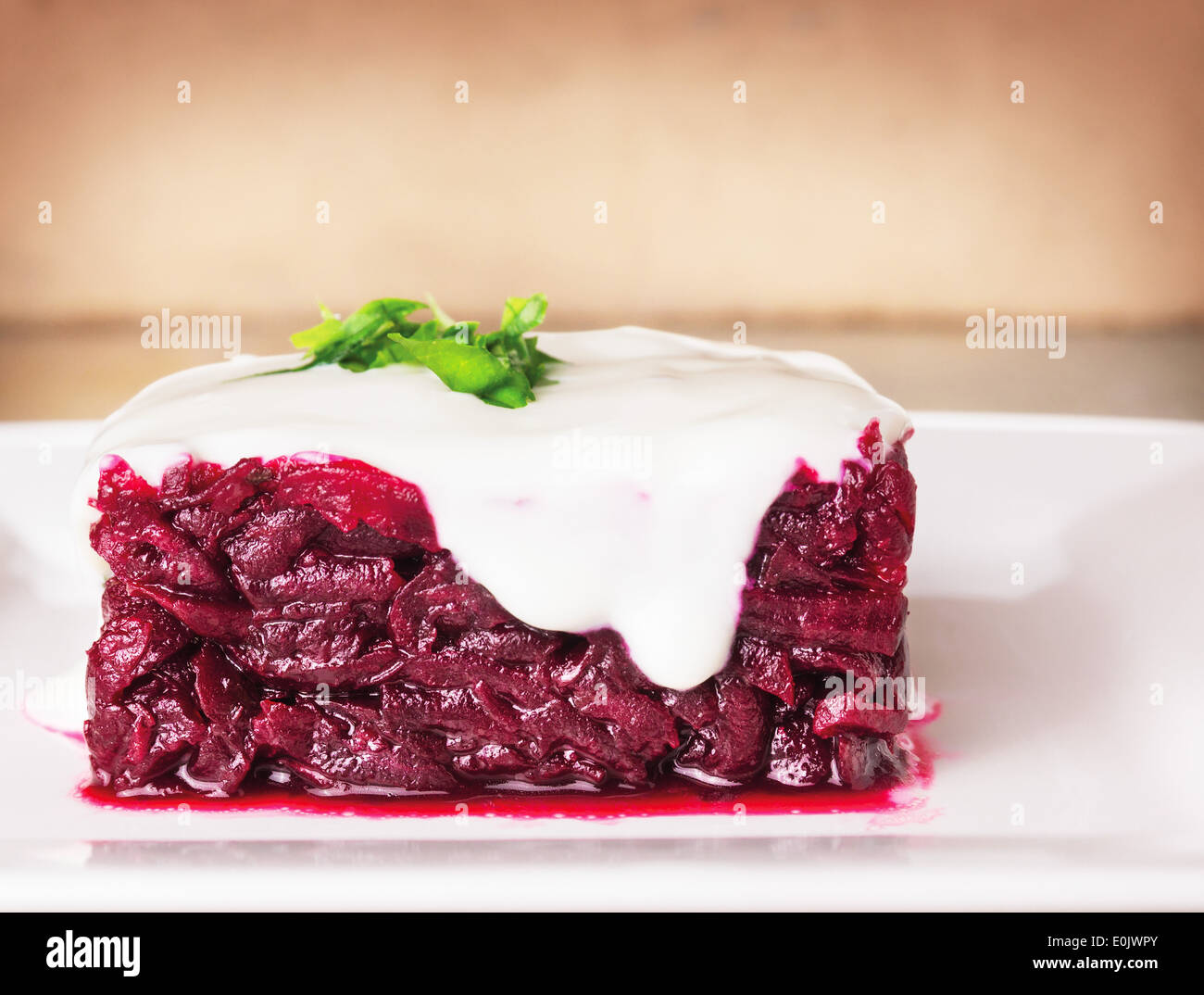 beet salad with sour cream, square shape, side view Stock Photo - Alamy
