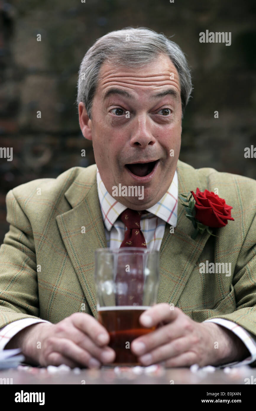 Leader of the UKIP Party, Nigel Farage MEP in the Black Bull pub, Yarm ...
