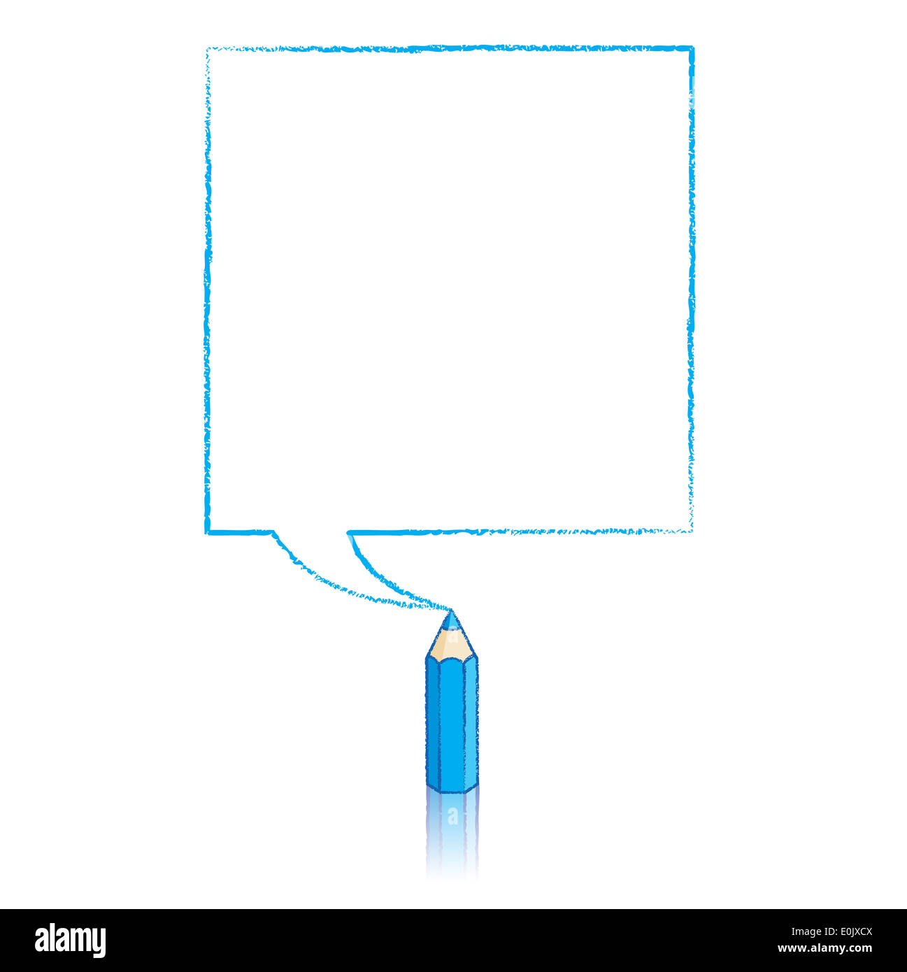 Blue Pencil with Reflection Drawing Square Speech Bubble on White ...