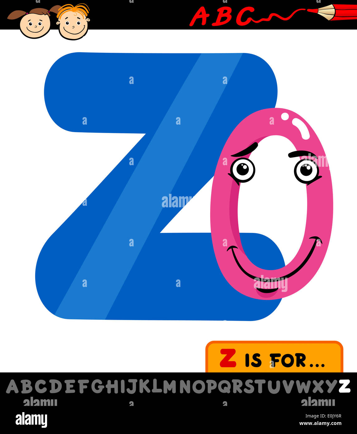 Cartoon Illustration of Capital Letter Z from Alphabet with Zero for ...