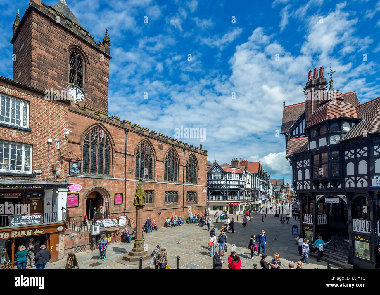 Chester Cross in the centre of Chester looking along Eastgate Street ...
