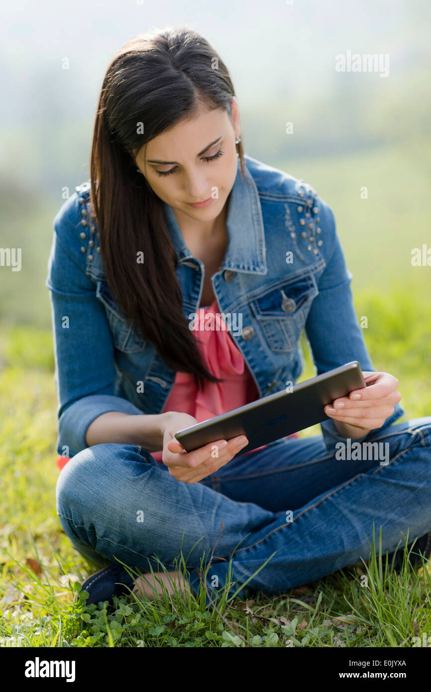 woman with Ipad, (Model release Stock Photo - Alamy