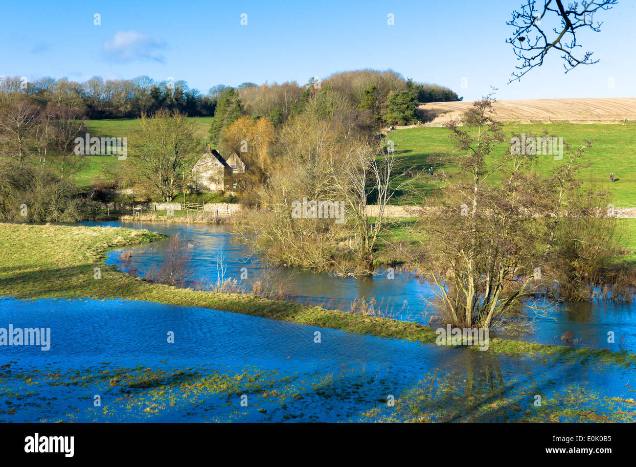 Flooded fields as the River Windrush burst its banks after heavy rain ...