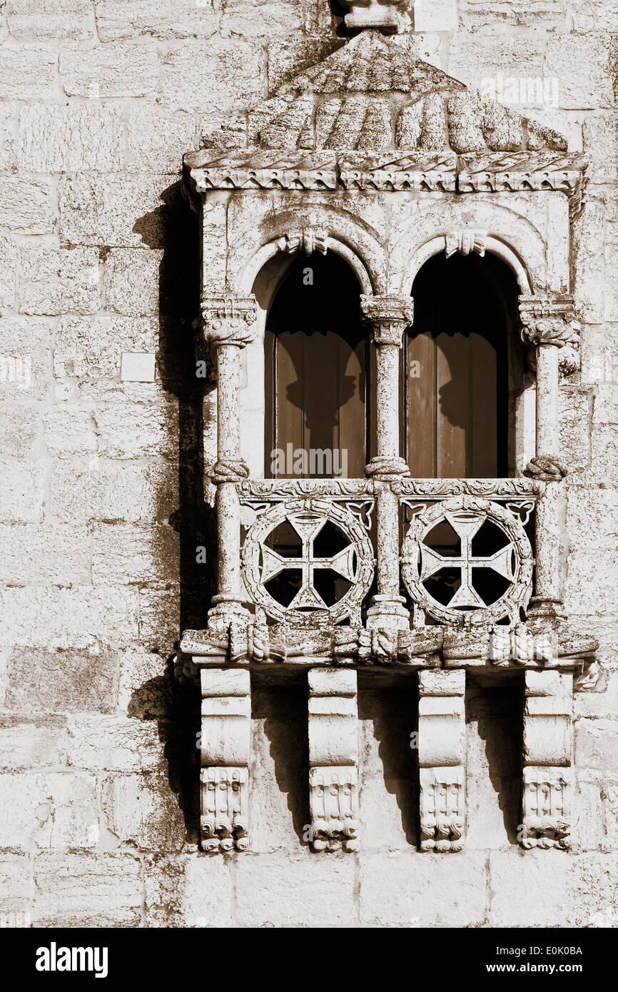 Balcony in Manueline architectural style Torre de Belem Lisbon Portugal ...