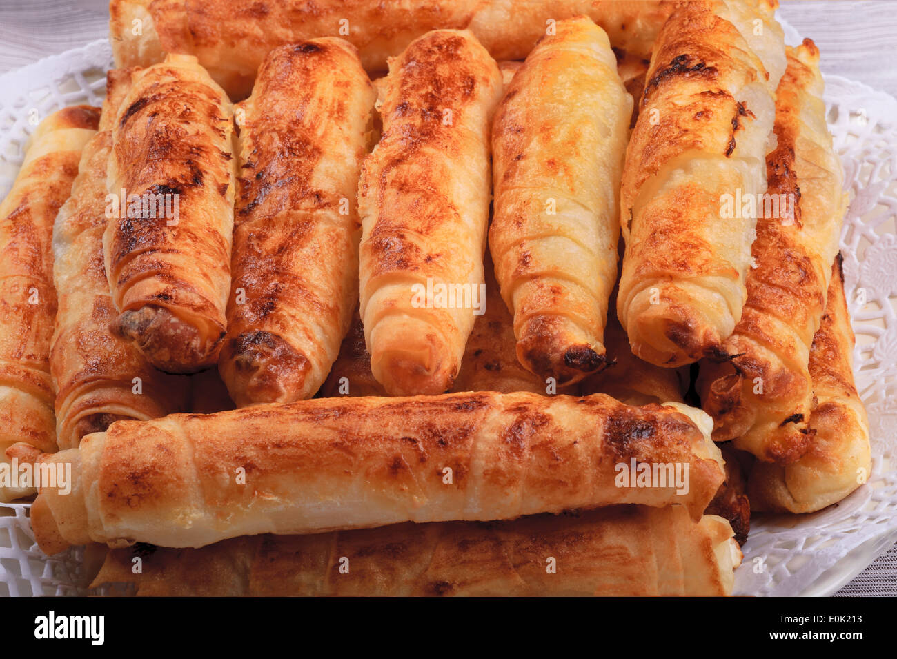 Home made flan with Cheese Turkish peynirli borek in dish Stock Photo ...