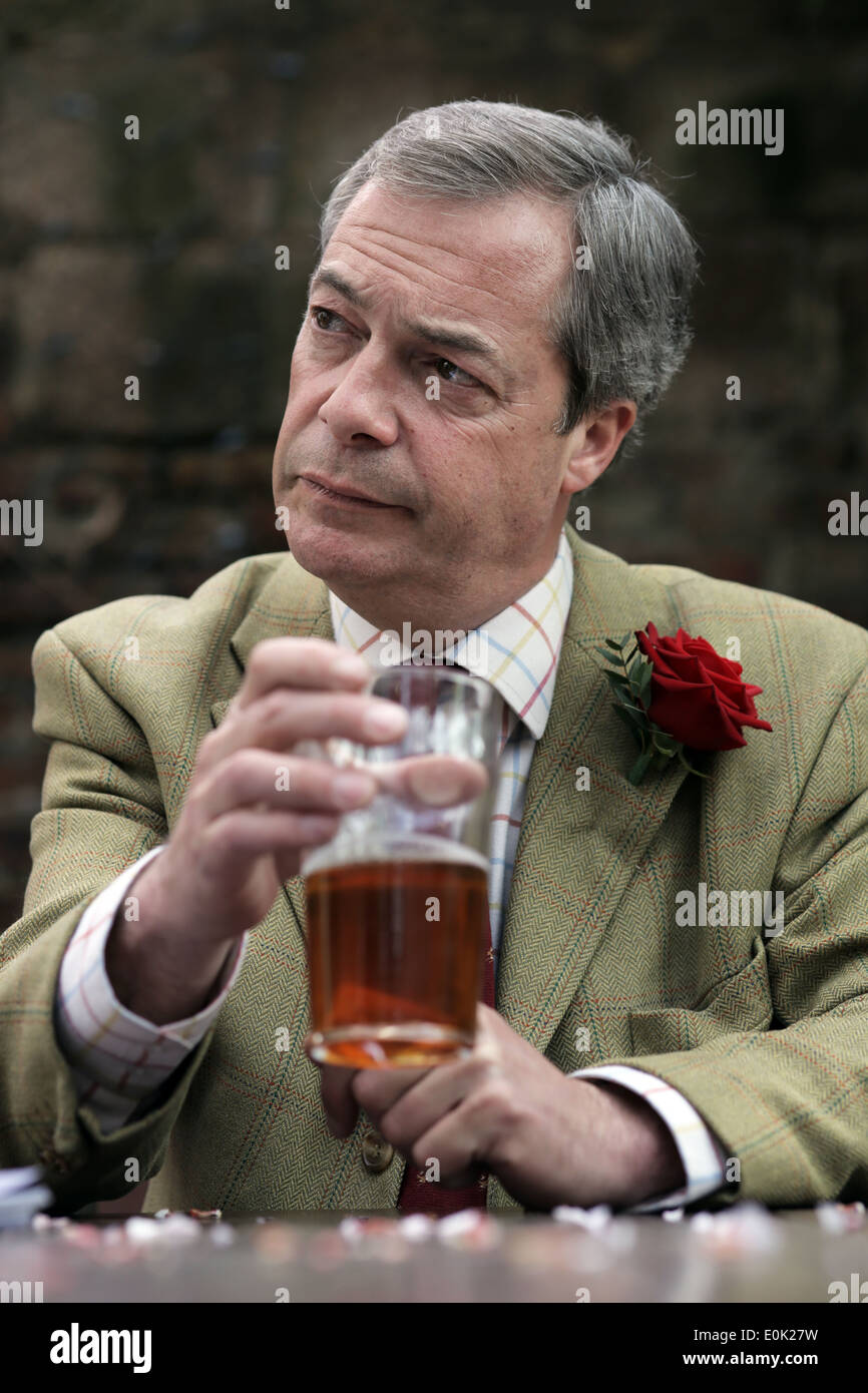Leader of the UKIP Party, Nigel Farage MEP in the Black Bull pub, Yarm ...