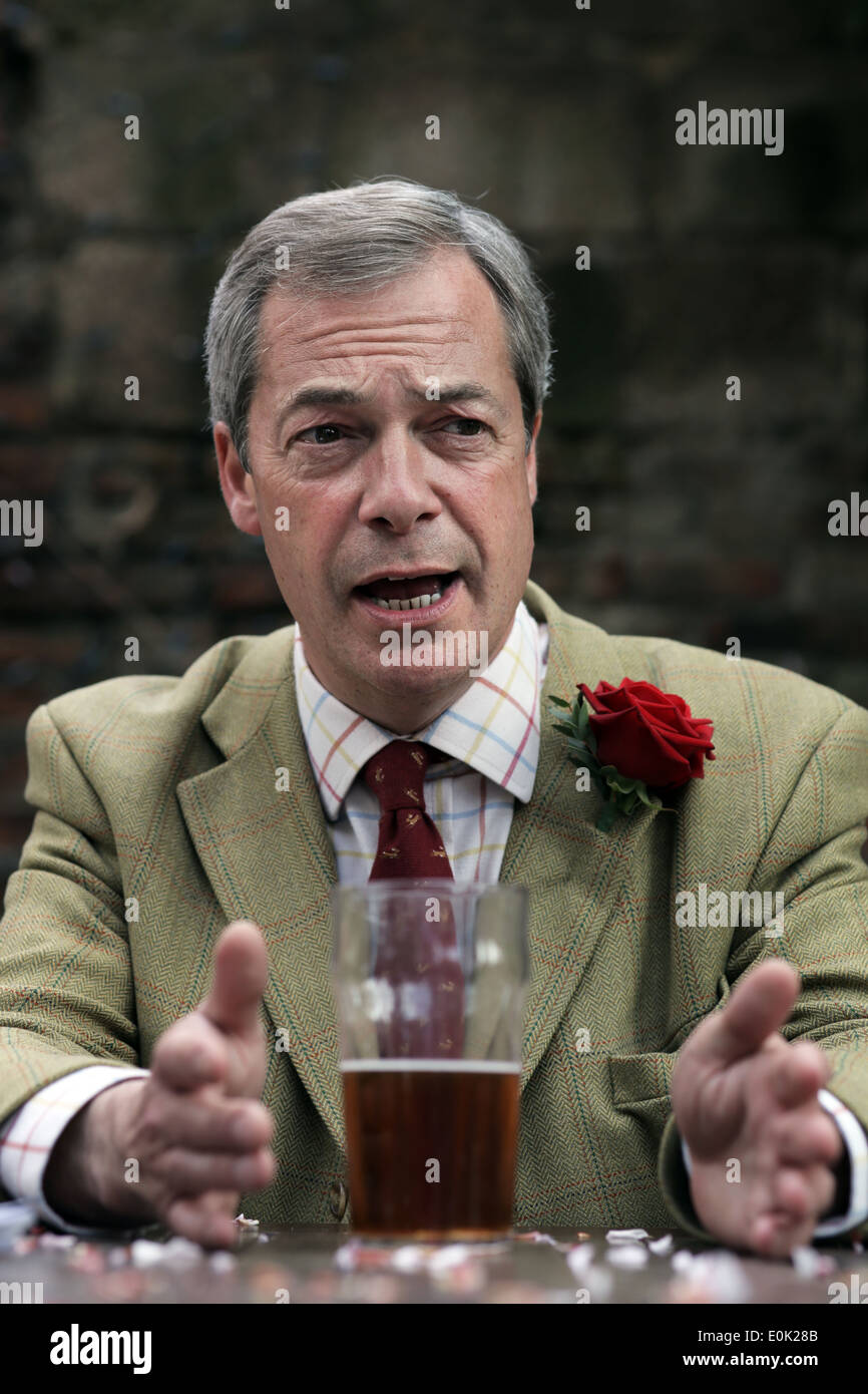 Leader of the UKIP Party, Nigel Farage MEP in the Black Bull pub, Yarm ...