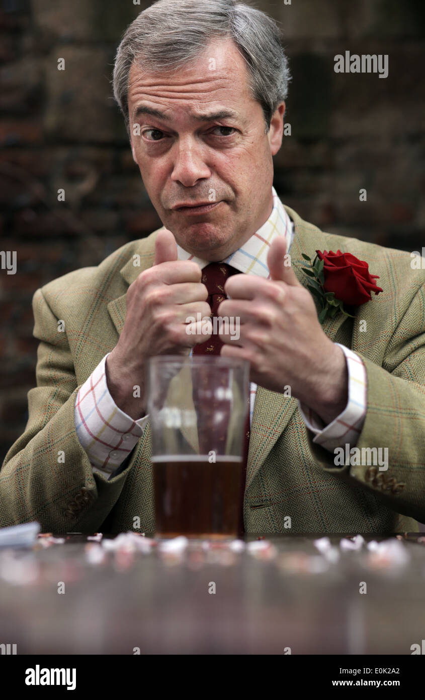 Leader of the UKIP Party, Nigel Farage MEP in the Black Bull pub, Yarm ...