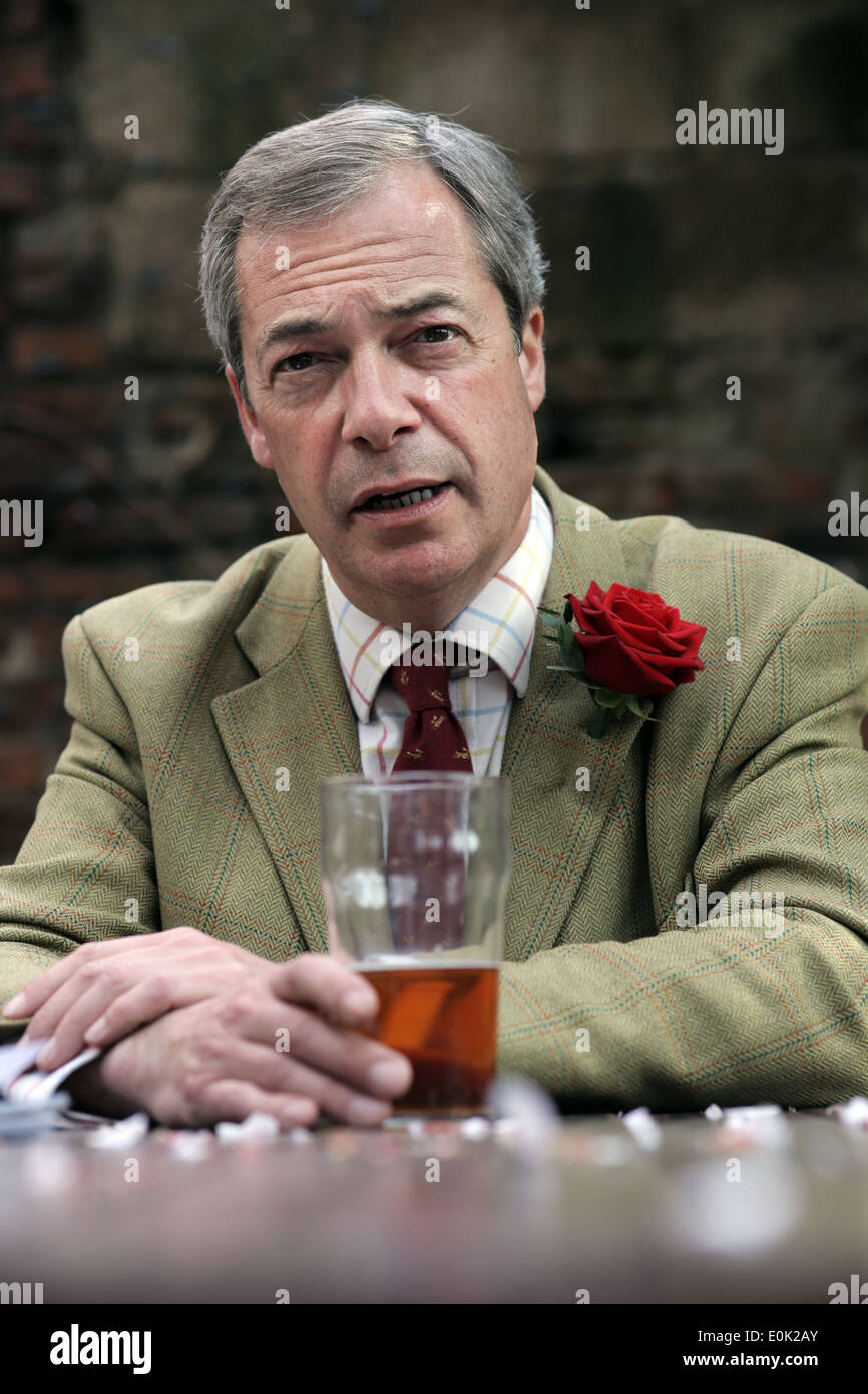 Leader of the UKIP Party, Nigel Farage MEP in the Black Bull pub, Yarm ...