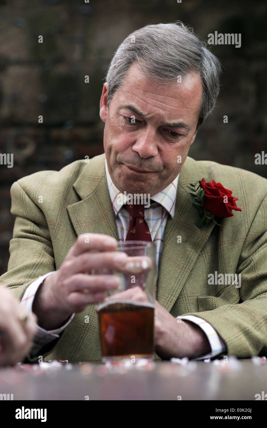 Leader of the UKIP Party, Nigel Farage MEP in the Black Bull pub, Yarm ...