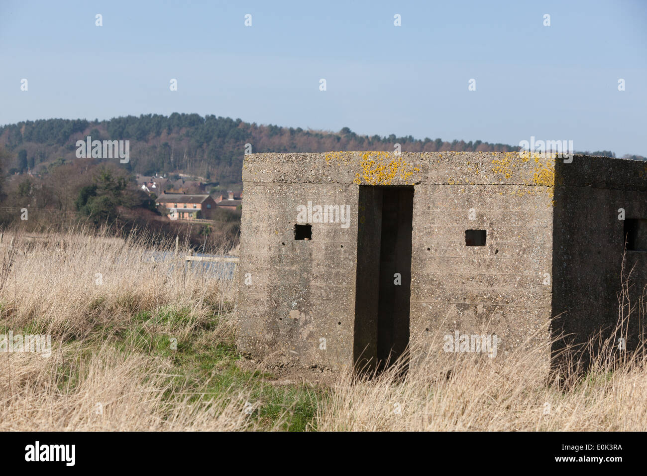 An old concrete Pillbox a remnant from the Second World War. In a field ...