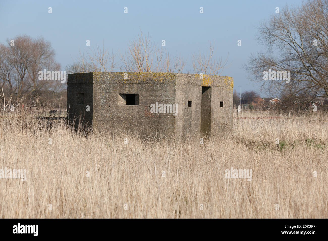 An old concrete Pillbox a remnant from the Second World War. In a field ...