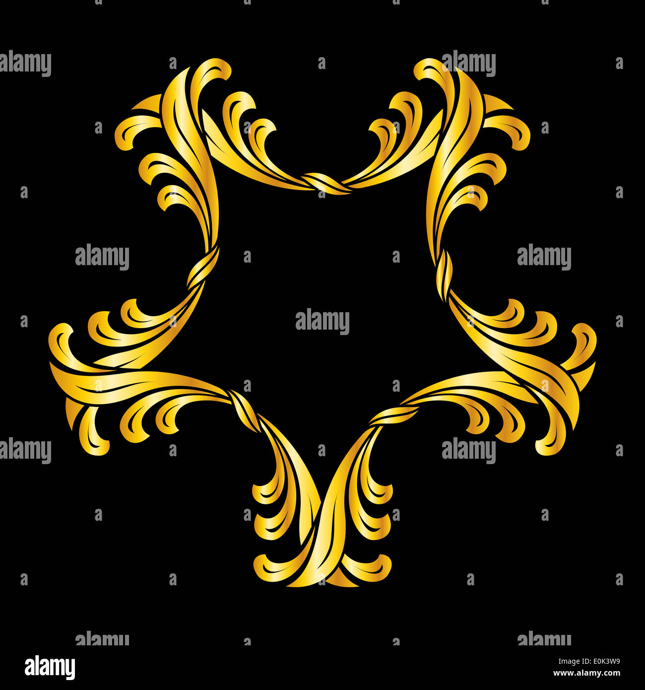 Illustration of ornate pattern in gold shades on black background Stock ...