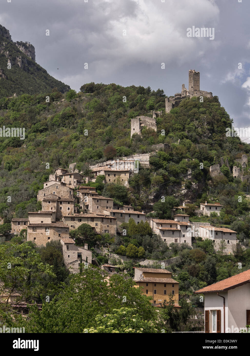 Panorama of Ferentillo in Valnerina, Umbria, Italy; ancient fortress ...