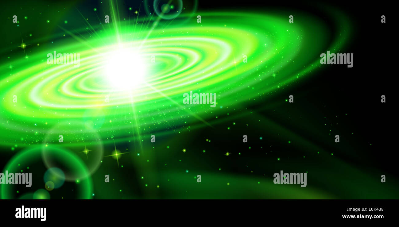 Space background. Green galaxy with bright flash among stars in dark ...