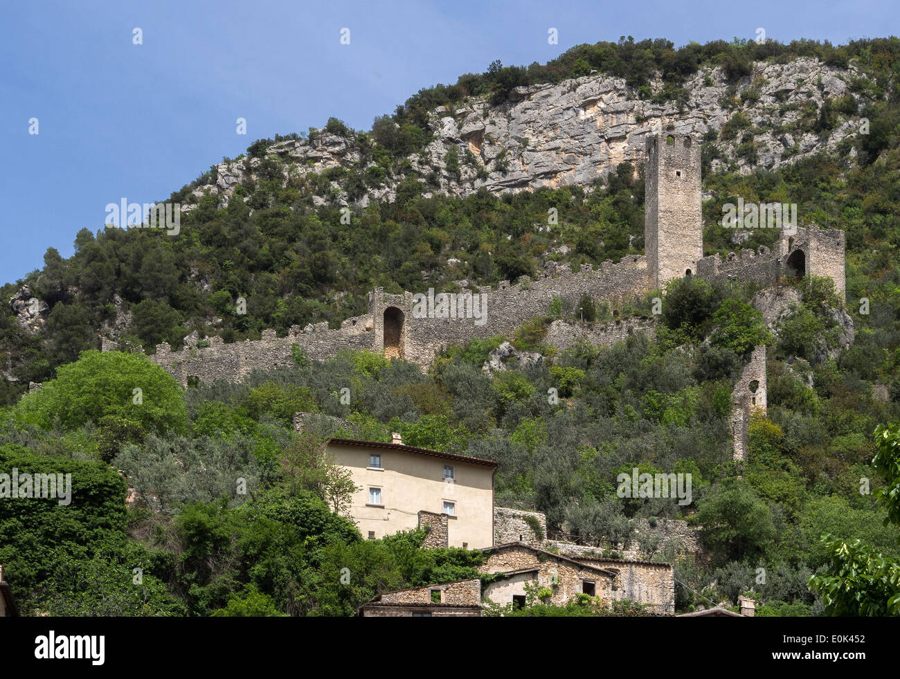 Panorama of Ferentillo in Valnerina, Umbria, Italy; ancient fortress ...