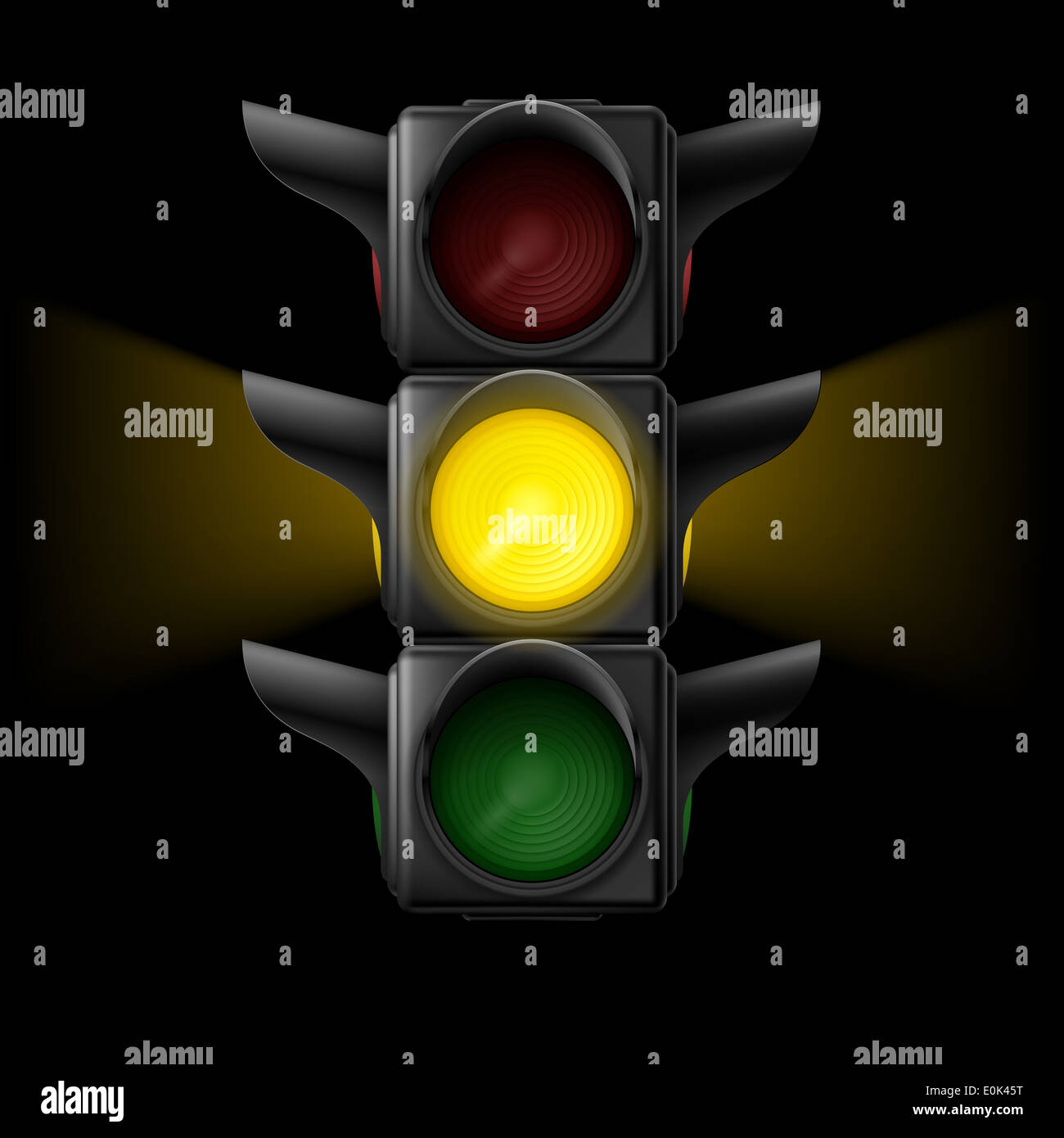 Realistic traffic lights with yellow lamp on. Wait signal. Illustration ...