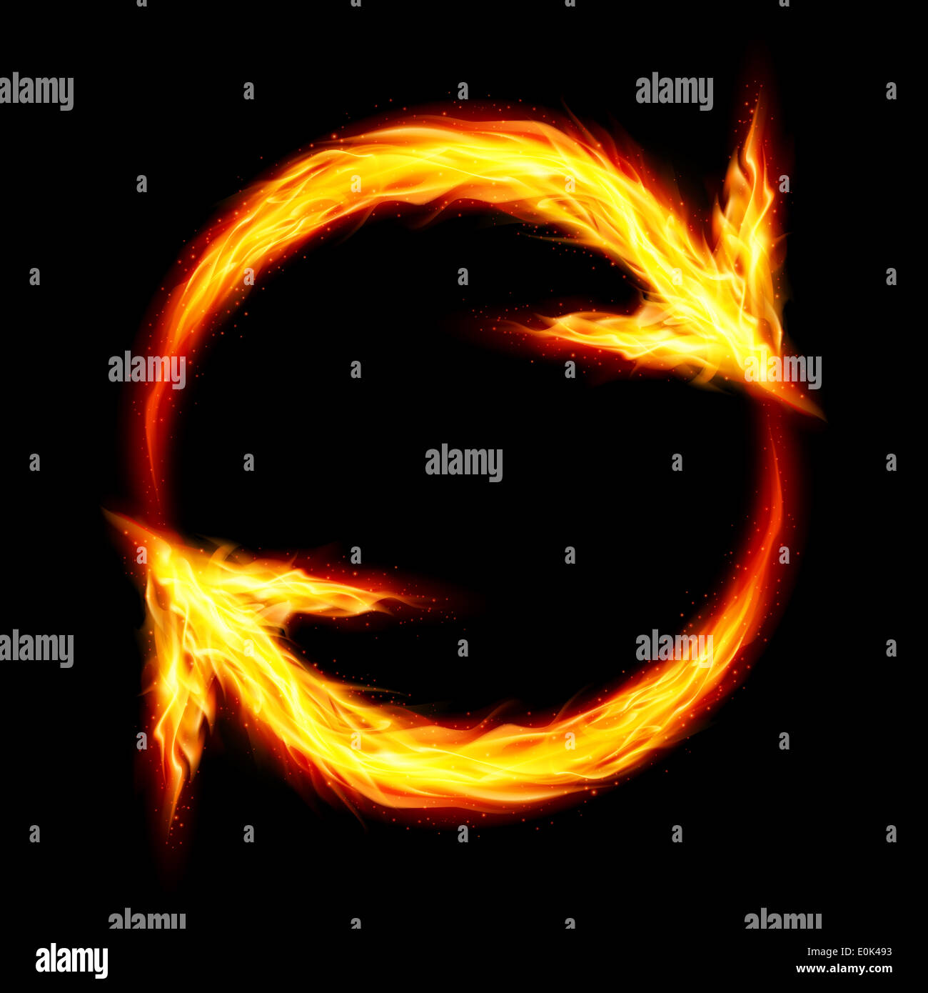 Two fire circular arrows on black background Stock Photo - Alamy
