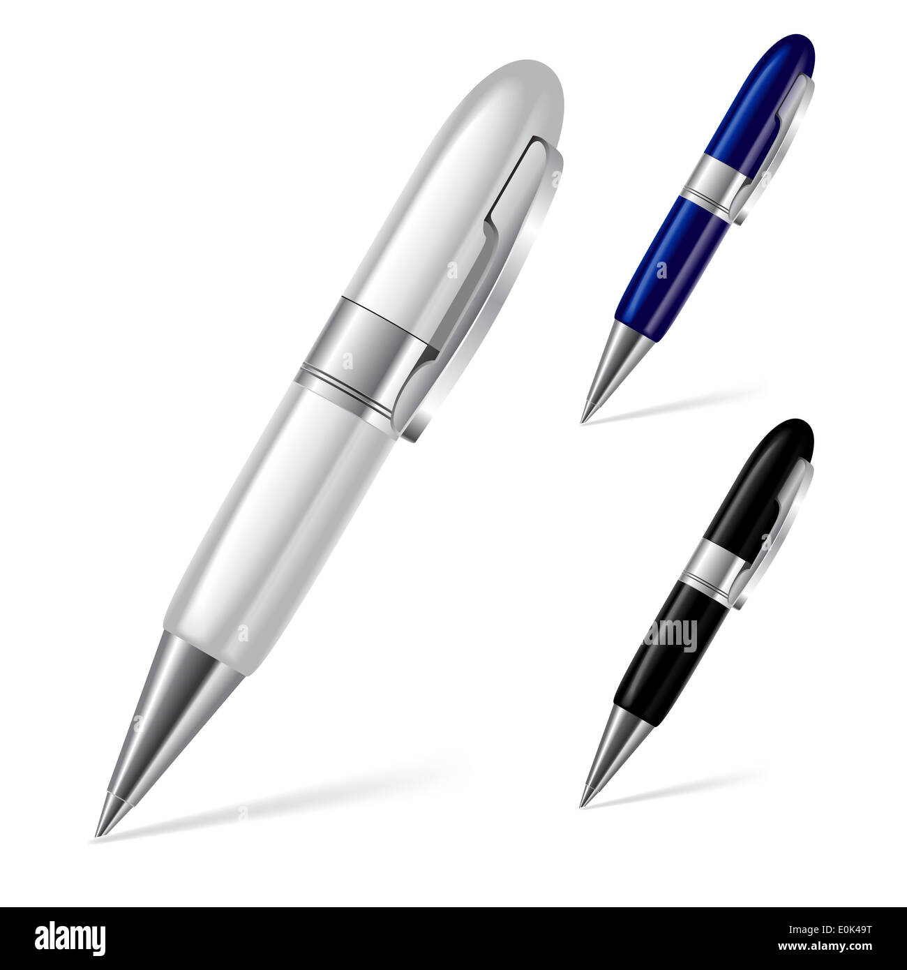 Set of white, blue and black ballpoint pens isolated on white ...