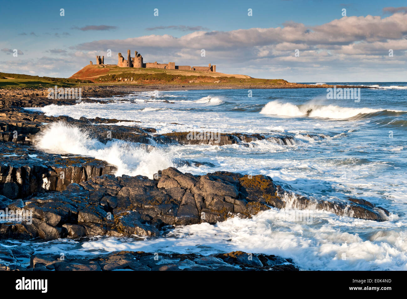 Dunstanburgh Castle viewed from the south, Near Craster, Northumberland ...