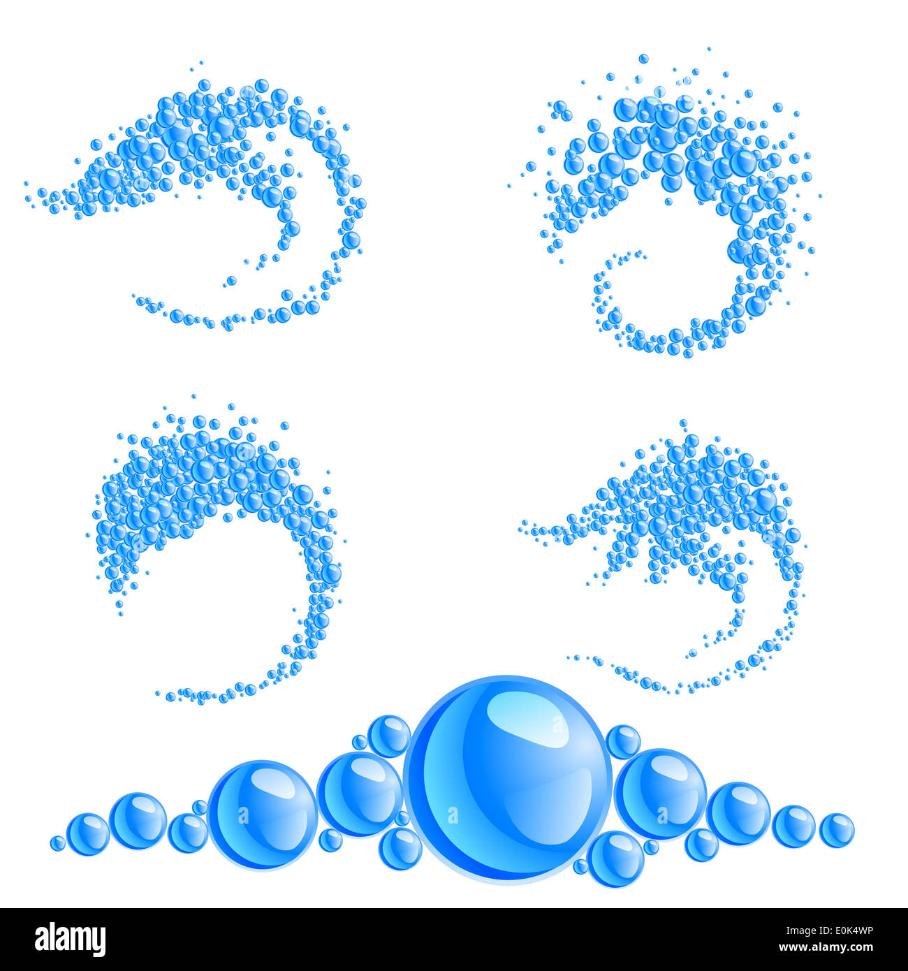 Abstract shapes made of blue water bubbles on white background Stock ...