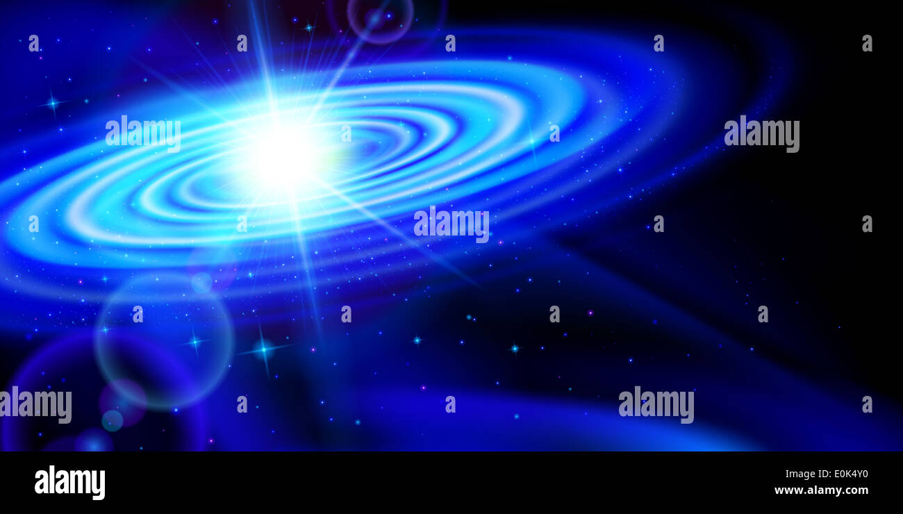 Space background. Blue galaxy with bright flash among stars in dark ...