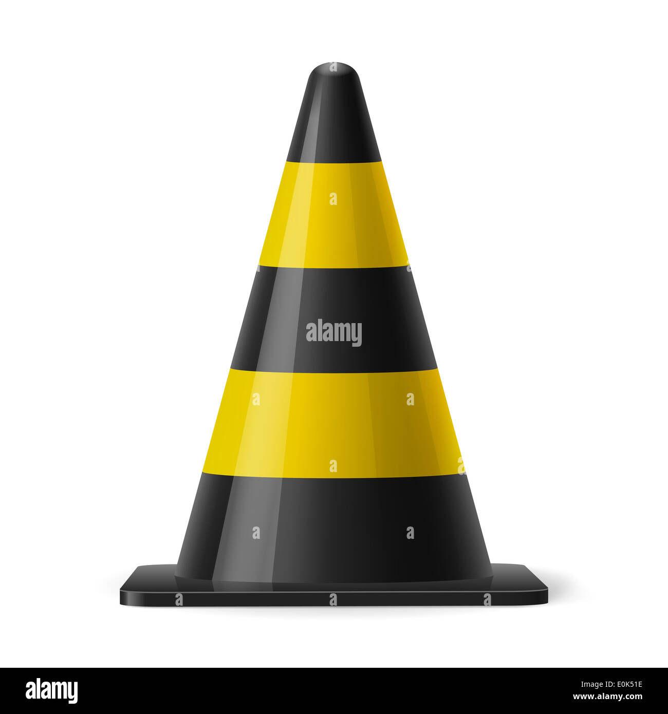 Black and yellow traffic cone. Safety sign used for prevention of ...