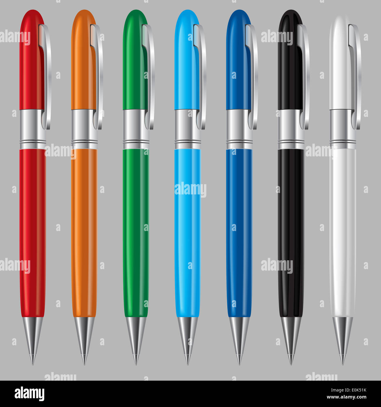 Set of colorful ball point pens on grey background Stock Photo - Alamy