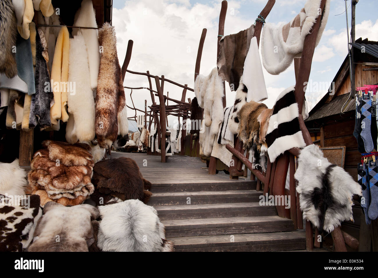 Plenty sheep furs at Gubalowka market in Zakopane, Poland, Europe 2014 ...