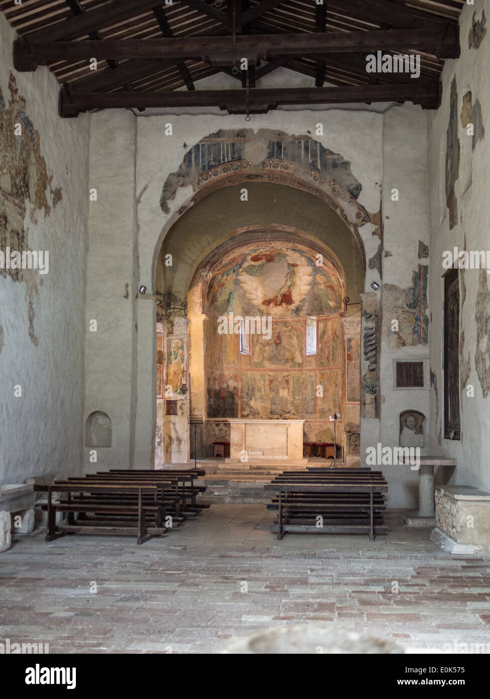 San Pietro in Valle, Ferentillo, Umbria, Italy; view of the interior of ...