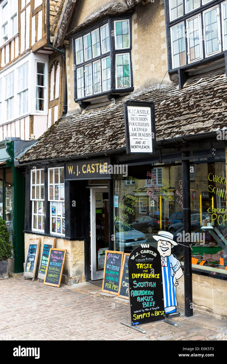 Traditional English butcher, W.J. Castle in Burford High Street in The ...